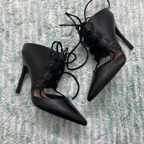 Topshop | Shoes | Topshop Premium Pointy Toe Lace Up Black Ghillie ...